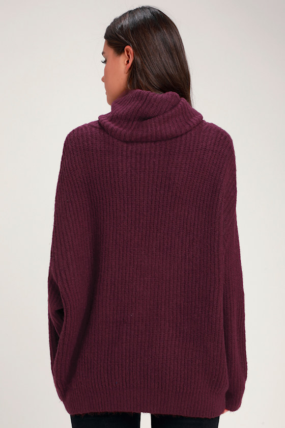 Purple Knit Sweater - Oversized Sweater - Turtleneck Sweater