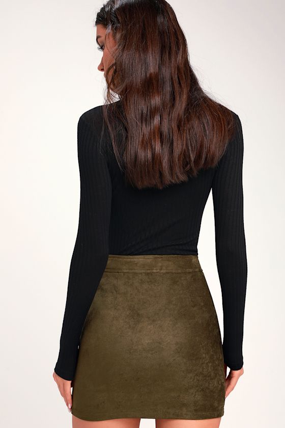 Chic Mini Skirt - Vegan Suede Mini Skirt - Olive Green Mini Skirt - Lulus