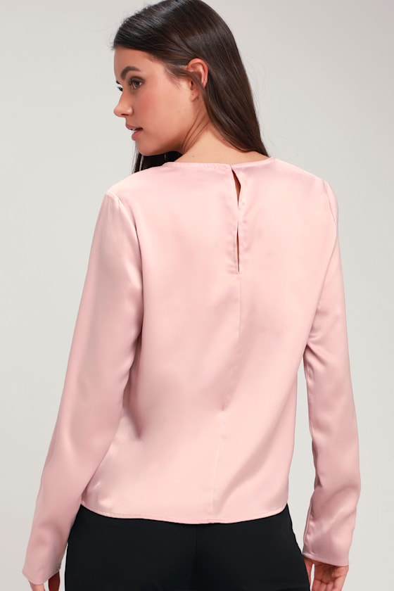 Light Pink Top - Satin Top - Long Sleeve Top - Satin Blouse - Lulus