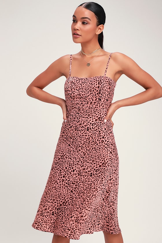 Chic Leopard Print Dress - Pink Leopard Dress - Blush Midi Dress - Lulus