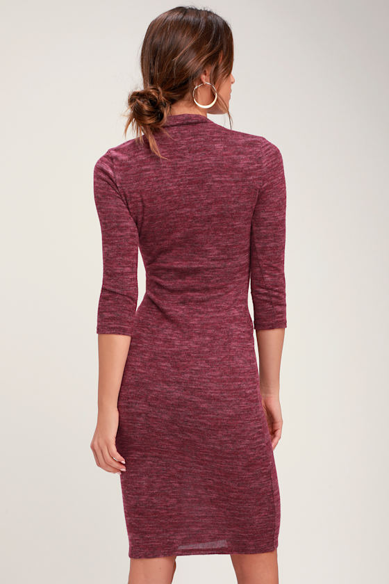 Chic Burgundy Marled Knit Dress Midi Dress Bodycon Dress Lulus