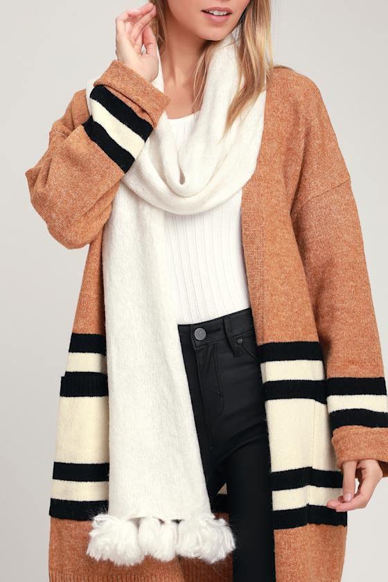 Cute Ivory Scarf - Grey Knit Scarf - Fringe Scarf - Lulus