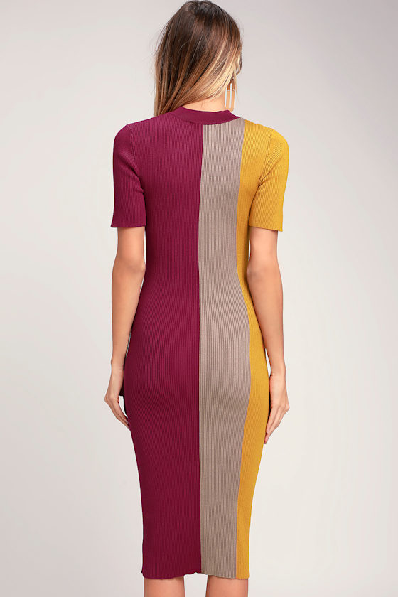 Cute Color Block Dress - Bodycon Dress - Midi Dress - Pink Dress - Lulus