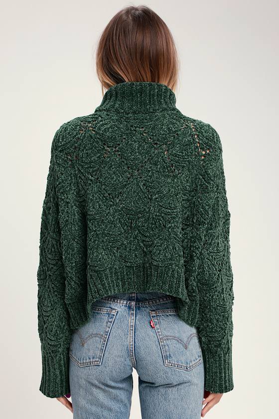 Dark Green Chenille Knit Sweater - Chenille Turtleneck Sweater - Lulus