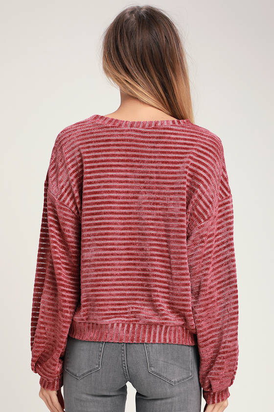 LUSH Sweater - Mauve Sweater - Chenille Striped Sweater - Sweater - Lulus