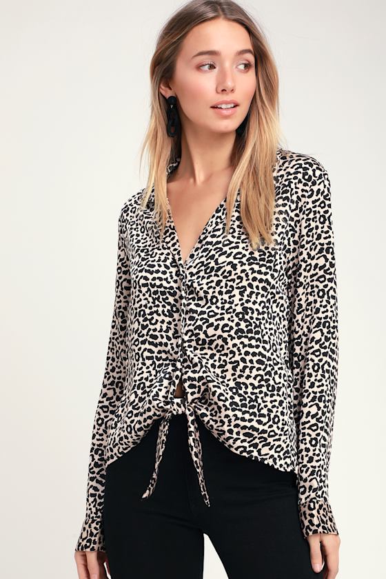 Chic Leopard Print Top - Beige Leopard Top - Tie-Front Top - Lulus