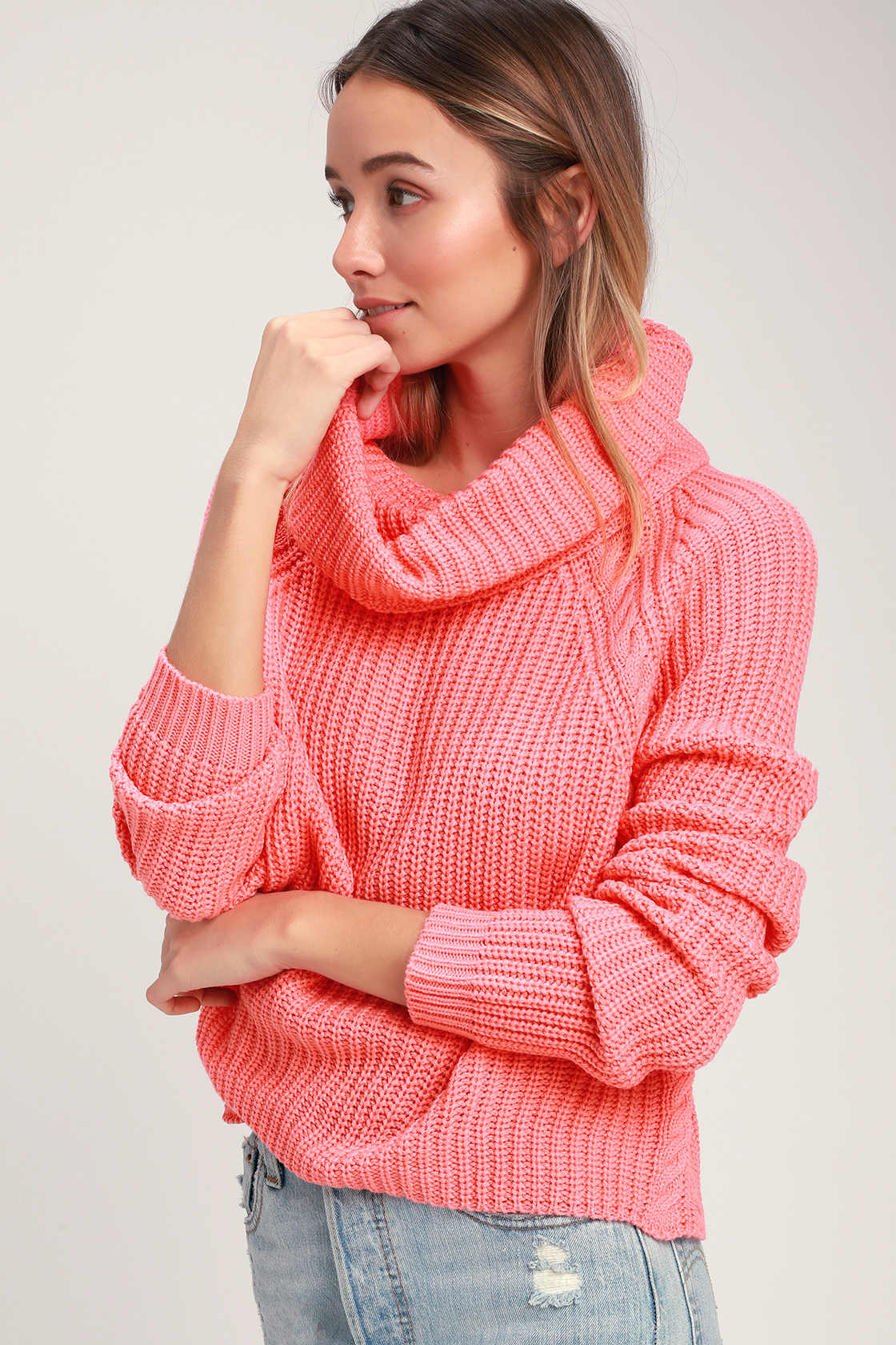 Cute Coral Pink Sweater - Cowl Neck Sweater - Cozy Sweater - Lulus