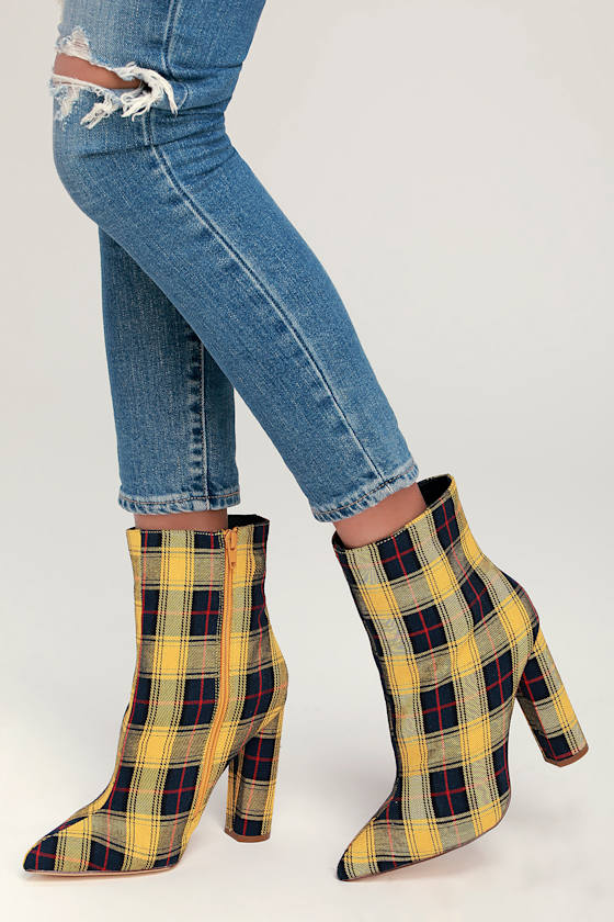 Cute Plaid Booties - Yellow Plaid Booties - Mid-Calf Booties - Lulus