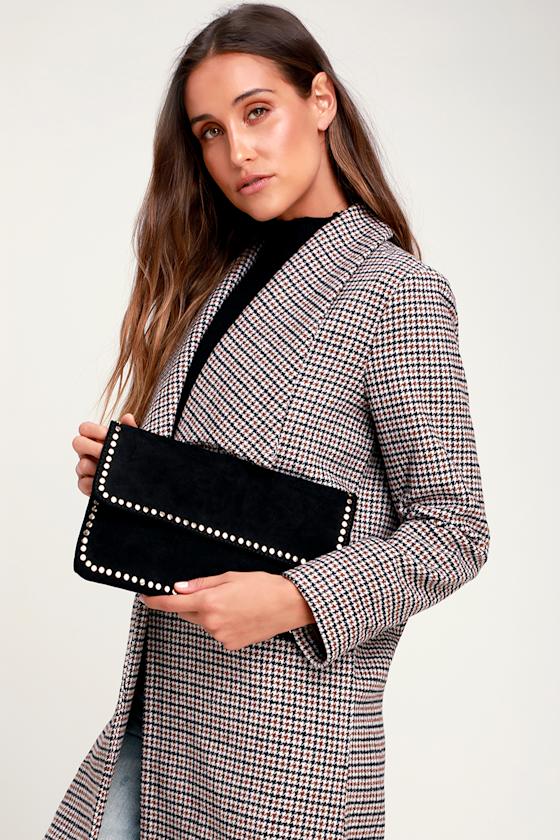 Cute Black Clutch - Studded Clutch - Vegan Suede Clutch - Lulus