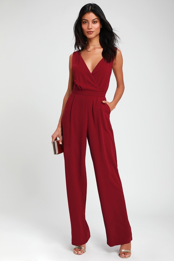 Sexy Burgundy Jumpsuit Wide Leg Jumpsuit Lace Jumpsuit Lulus