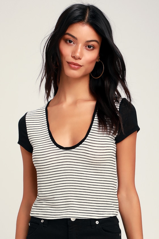 Project Social T Black And White Striped Tee Cropped Tee Lulus