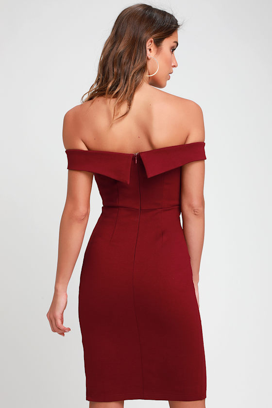 Chic Burgundy Dress - Bodycon Dress - Off-the-Shoulder Dress - Lulus