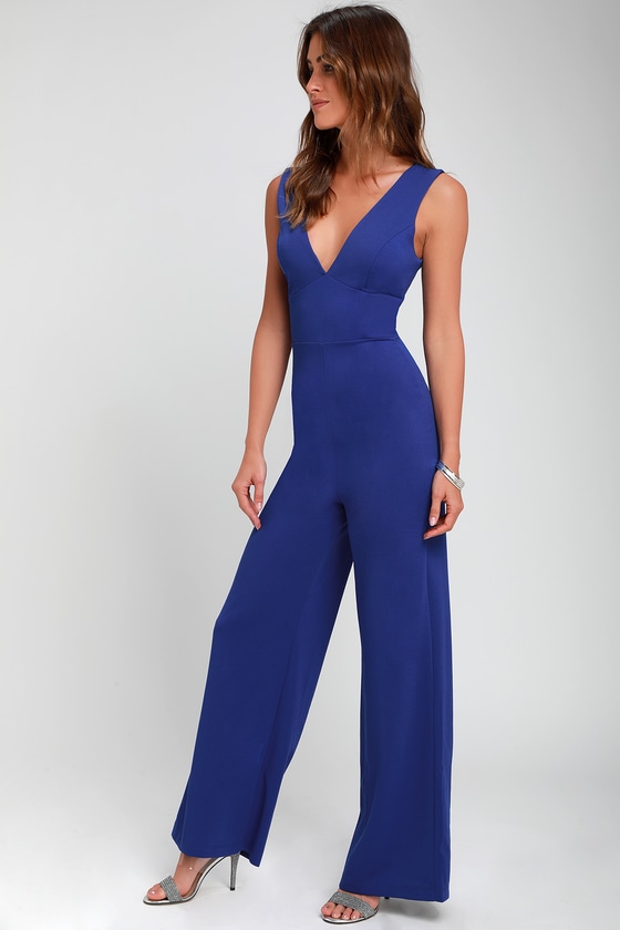 Sexy Royal Blue Jumpsuit Sleeveless Wide Leg Jumpsuit Lulus