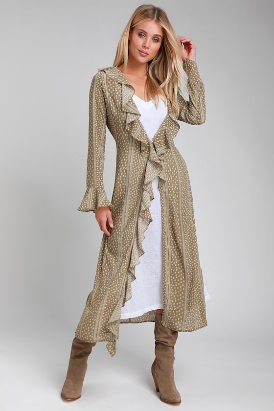 Cute Sage Green Duster - Printed Duster - Ruffled Duster - Lulus