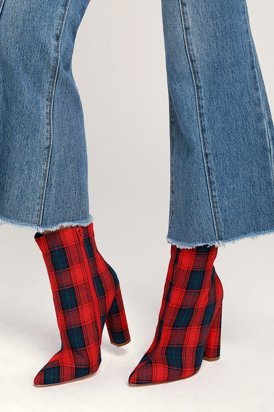 Cute Plaid Booties - Red Plaid Booties - Mid-Calf Booties - Lulus