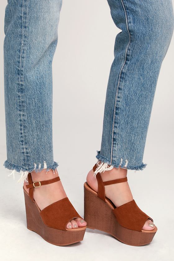 Cute Chestnut Wedges - Vegan Suede Wedges - Platform Wedges - Lulus