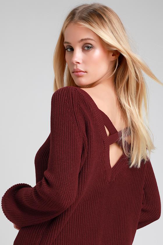 Sexy Burgundy Sweater - Oversized Sweater - Backless Sweater - Lulus