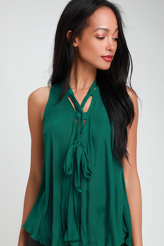 Free People Here With Me Cami - Green Top - Lace-Up Top - Lulus