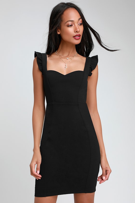 Cute Black Dress - Bodycon Dress - Ruffled Dress - LBD - Lulus