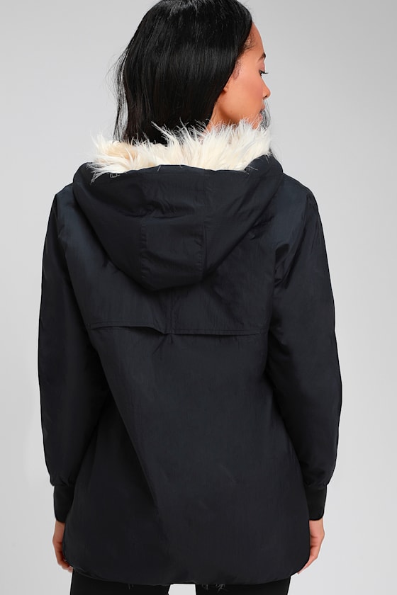 RD Style - Black Faux Fur Lined Jacket - Black Hooded Jacket - Lulus