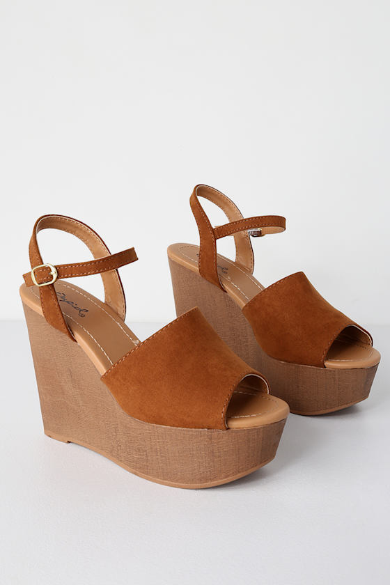 Cute Chestnut Wedges - Vegan Suede Wedges - Platform Wedges - Lulus