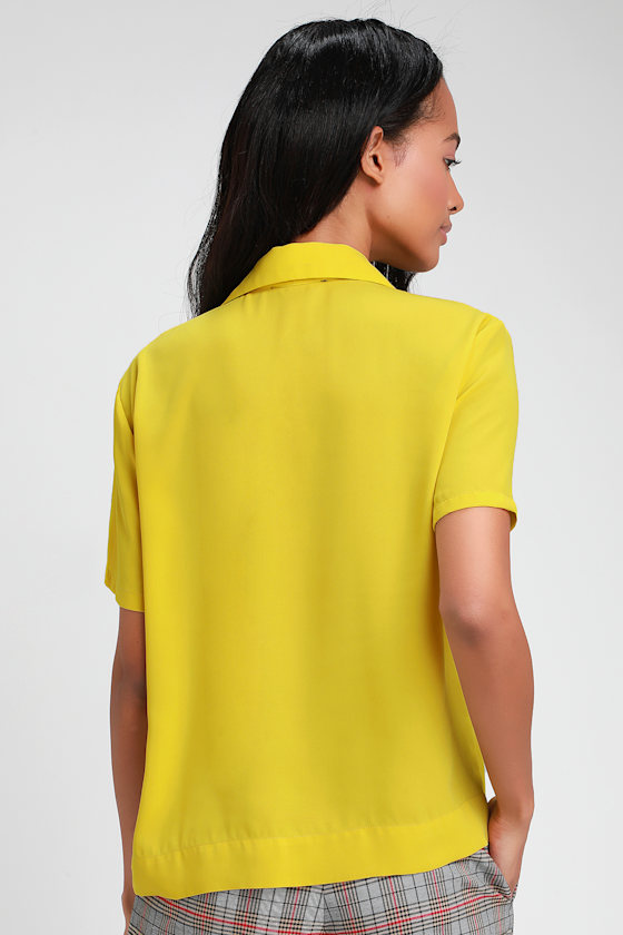 Chic Yellow Top - Button-Up Top - Short Sleeve Top - Yellow Top - Lulus