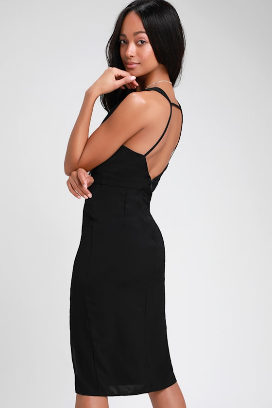 Sexy Black Dress - Bodycon Dress - Backless Dress - Midi Dress - Lulus