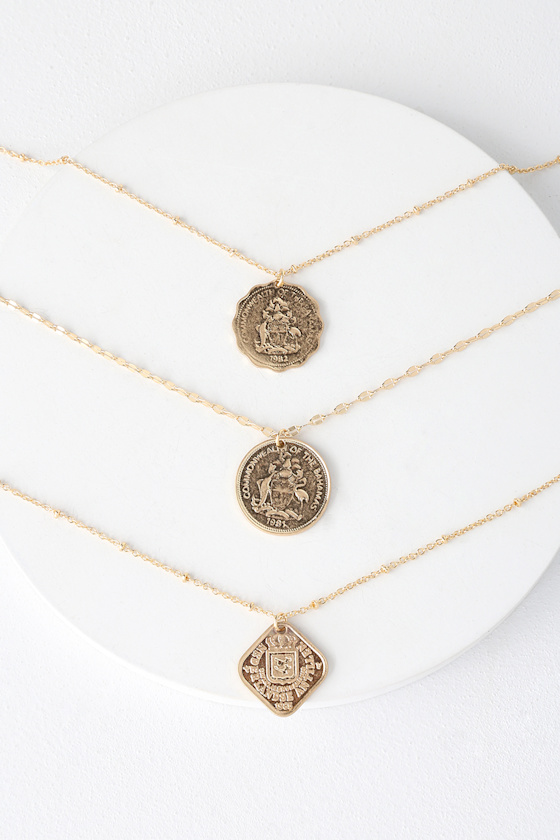 Cute Gold Necklace - Layered Necklace - Coin Necklace