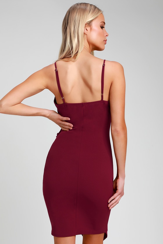 Sexy Burgundy Dress Ruffled Dress Burgundy Bodycon Dress
