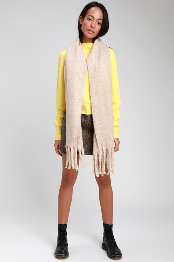 Cute Beige Scarf - Oversized Scarf - Knit Scarf - Fuzzy Scarf - Lulus