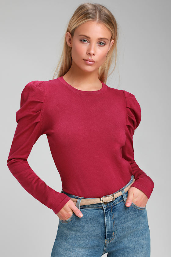 Chic Berry Pink Sweater Top - Statement Sleeve Sweater Top - Top - Lulus
