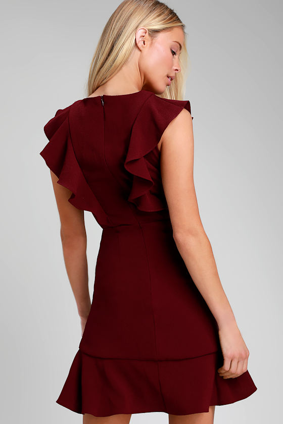 Cute Burgundy Dress - Ruffled Dress - Sleeveless Sheath Dress - Lulus