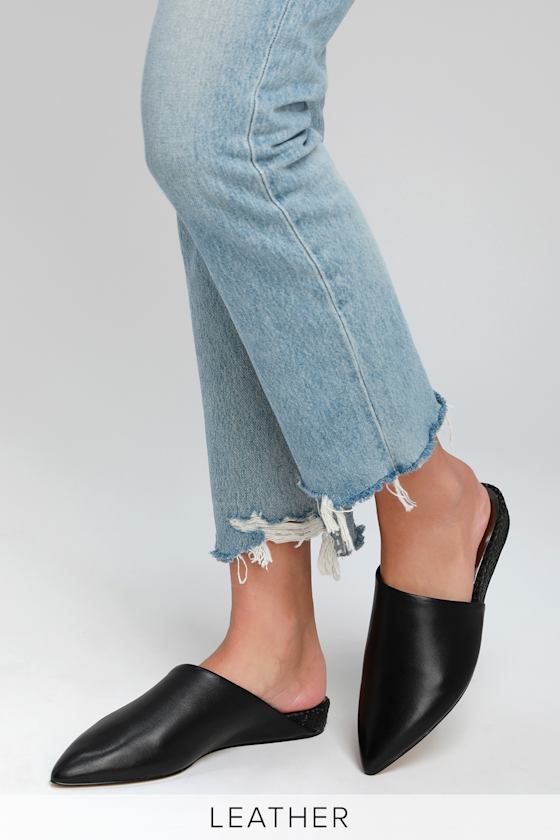 Dolce Vita Ekko - Black Leather Slides - Pointed-Toe Slides - Lulus