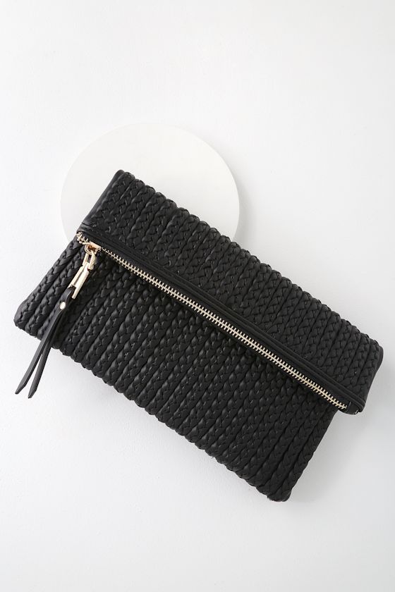 Cute Black Clutch - Woven Clutch - Vegan Clutch - Black Clutch - Lulus