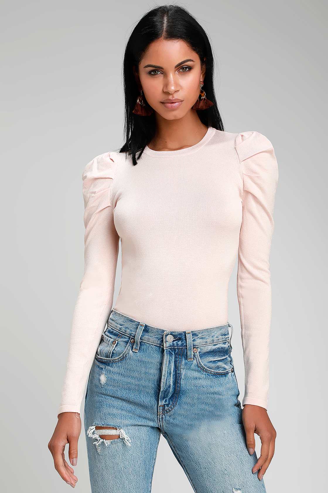 Chic Pale Pink Sweater Top - Statement Sleeve Sweater Top - Top - Lulus