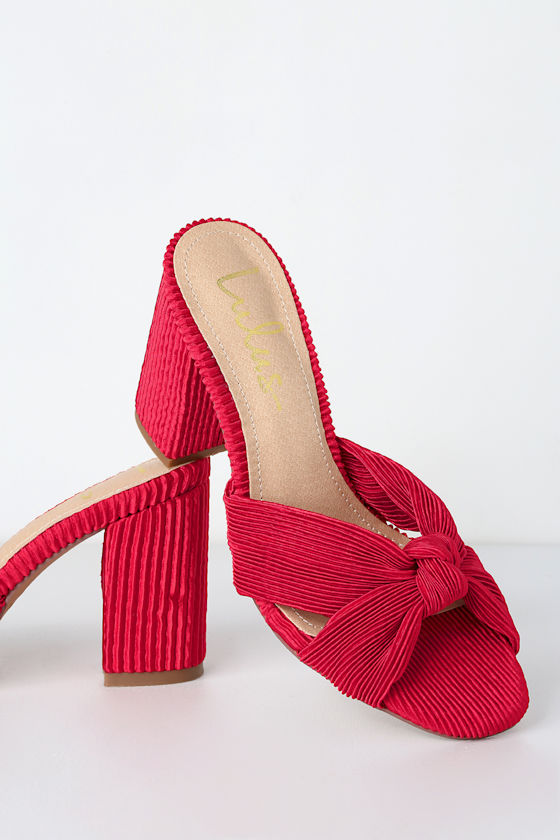 Cute Red Sandals - High Heel Sandals - Knotted Sandals