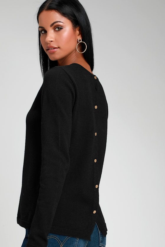 Cute Black Sweater - Button Back Sweater - Sweater Top - Lulus