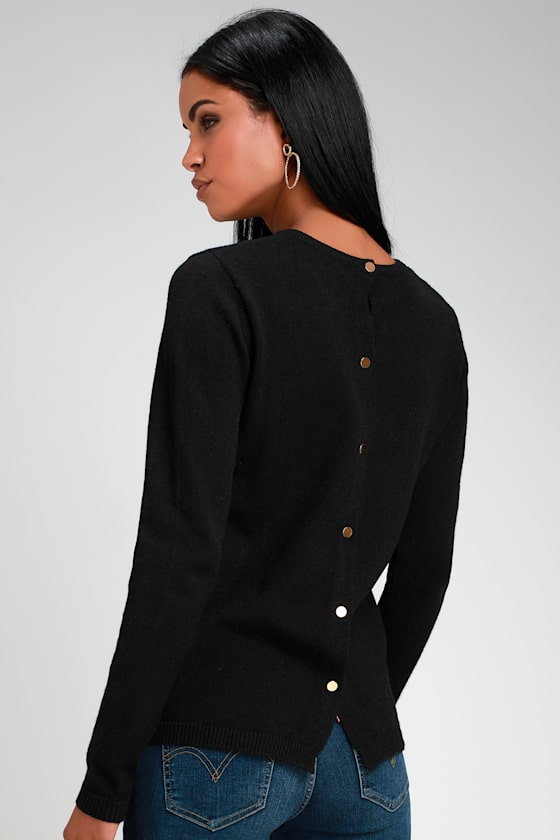 Cute Black Sweater - Button Back Sweater - Sweater Top