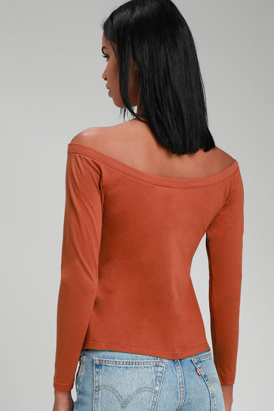 Rust Orange Off-the-Shoulder Top - Long Sleeve Top - OTS Top - Lulus