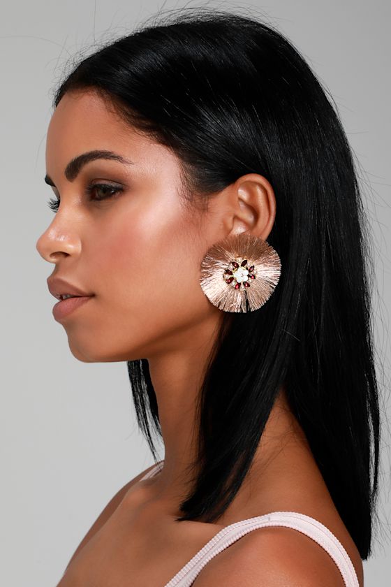 Glam Fringe Earrings - Blush Earrings - Rhinestone Earrings - Lulus