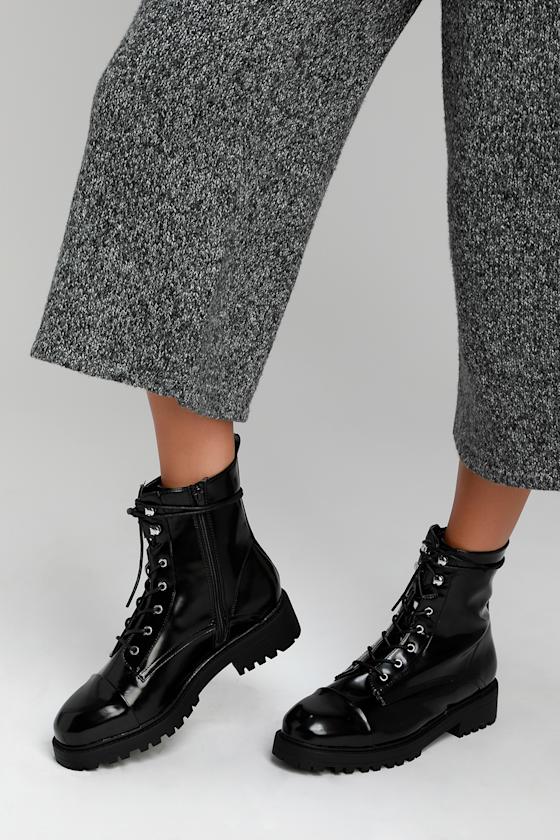 Cool Black Combat Boots - Patent Combat Boots - Black Boots - Lulus
