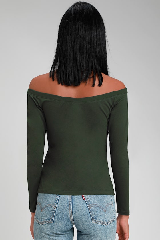 Forest Green Off-the-Shoulder Top - Long Sleeve Top - OTS Top - Lulus