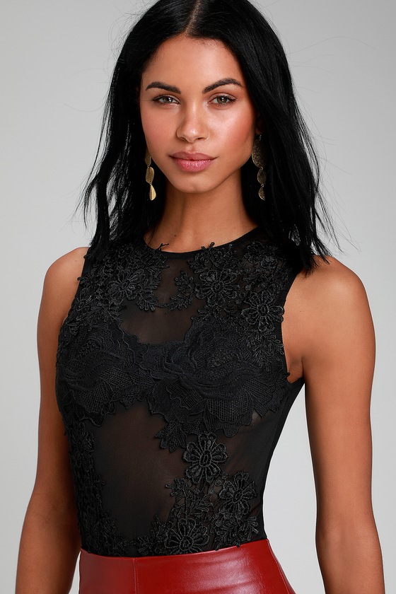 Sexy Black Bodysuit Sheer Mesh Bodysuit Lace Bodysuit Lulus