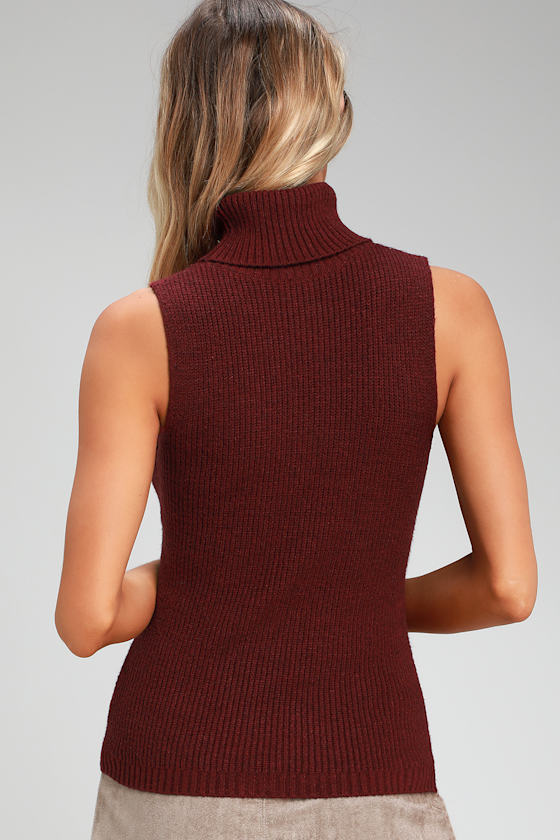 Cute Sleeveless Sweater Turtleneck Sweater Burgundy Top Lulus