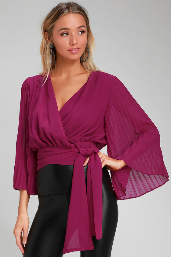 Cute Magenta Top Wrap Top Pleated Top Magenta Top Lulus