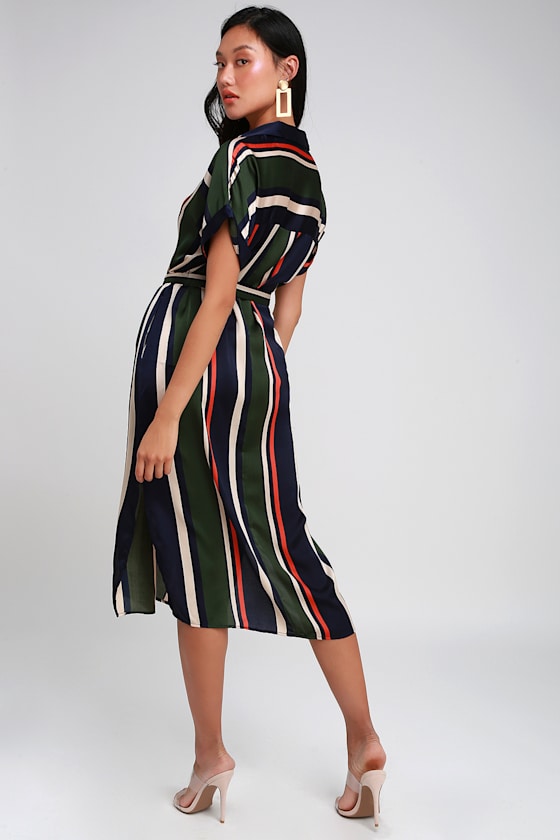 Cute Striped Shirt Dress - Blue Striped Dress - Midi Shirt Dress - Lulus