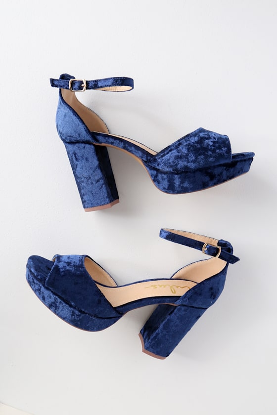 Stunning Velvet Heels - Navy Heels - Platform Heels - Blue Heels - Lulus