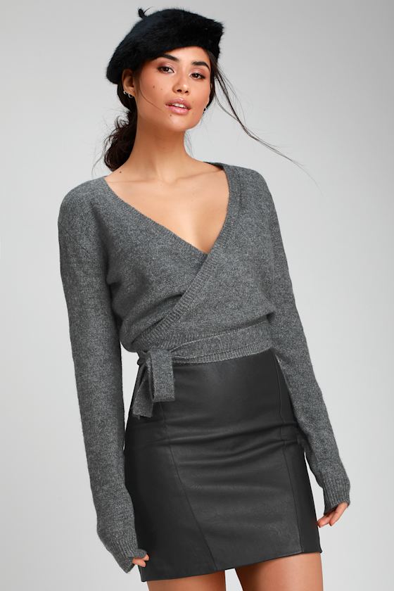 RVCA The Fuz - Charcoal Grey Wrap Sweater - Wrap Sweater Top - Lulus