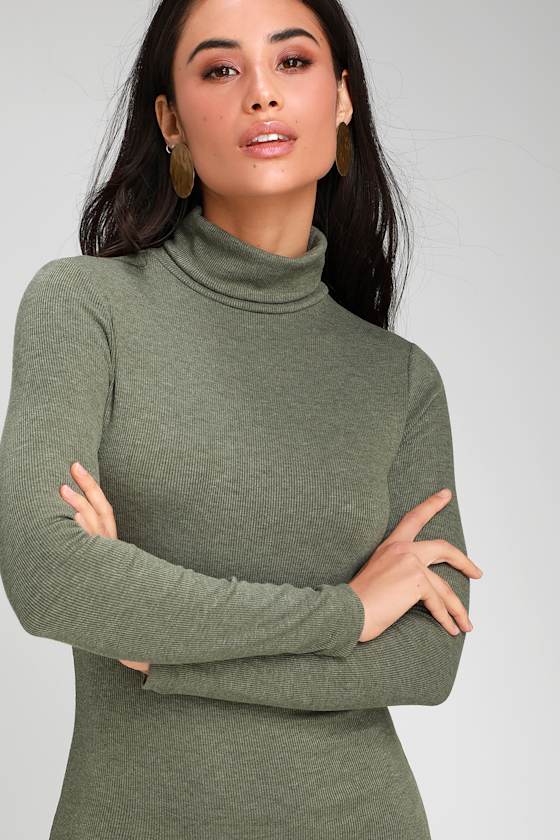Olive Green Dress - Turtleneck Dress - Long Sleeve Bodycon Dress - Lulus