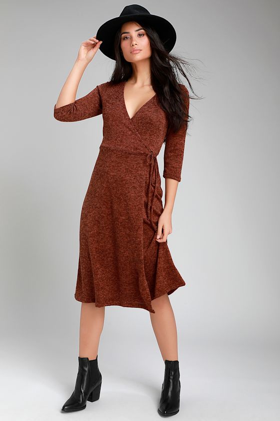 Cute Rust Red Dress - Wrap Dress - Half-Sleeve Dress - Lulus